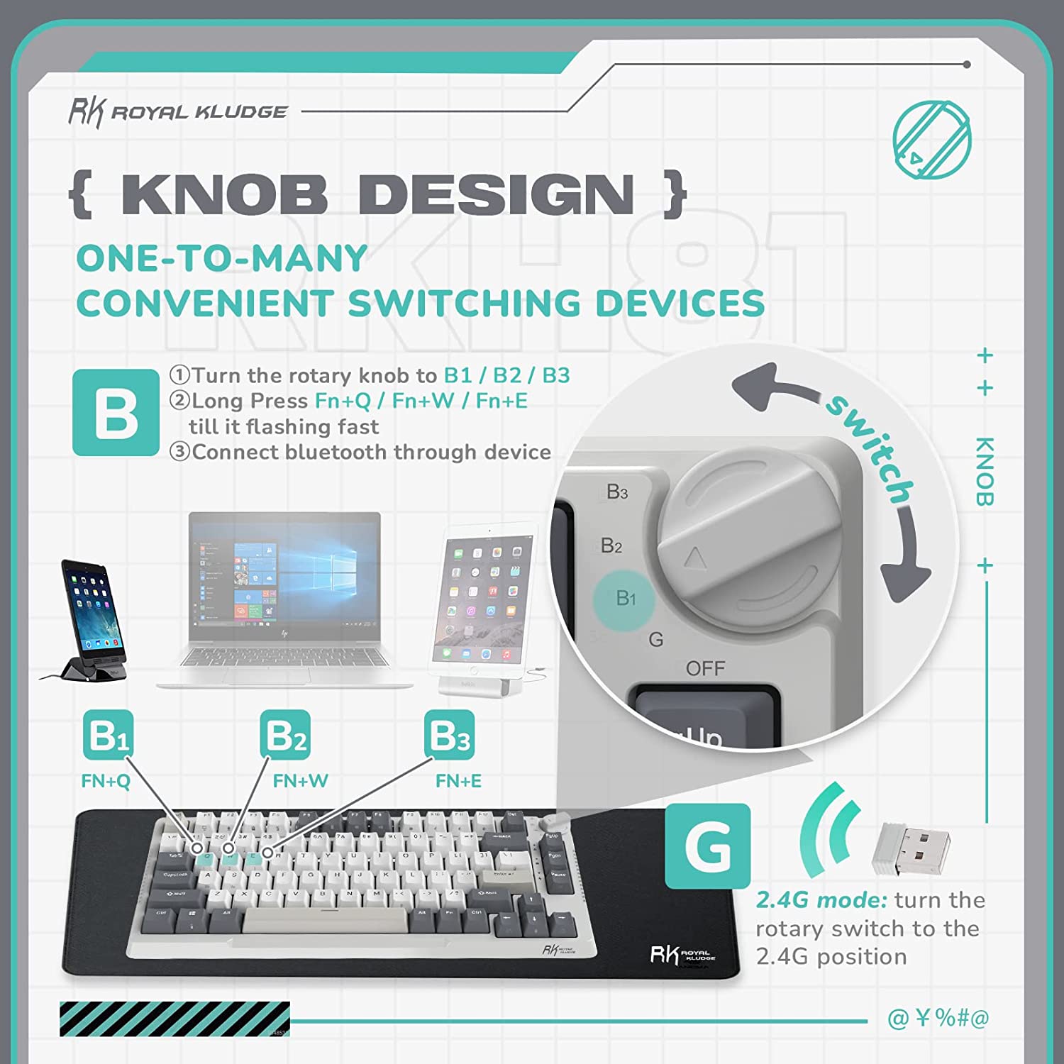 Royal Kludge RKH81 Tri-Mode RGB 81 Keys Hot Swappable Mechanical Keybo ...