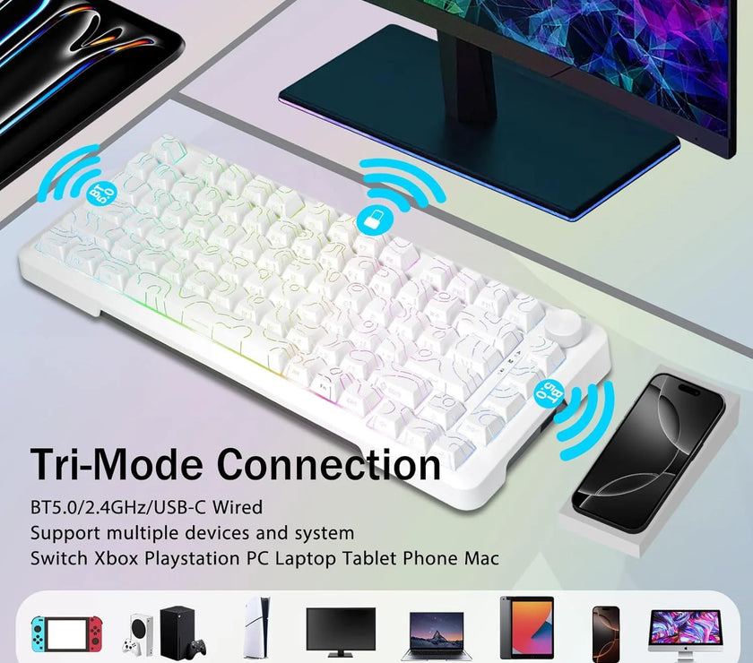 E-Yooso Z-82 Tri-Mode RGB 81Keys Mechanical Keyboard White (Silverwood