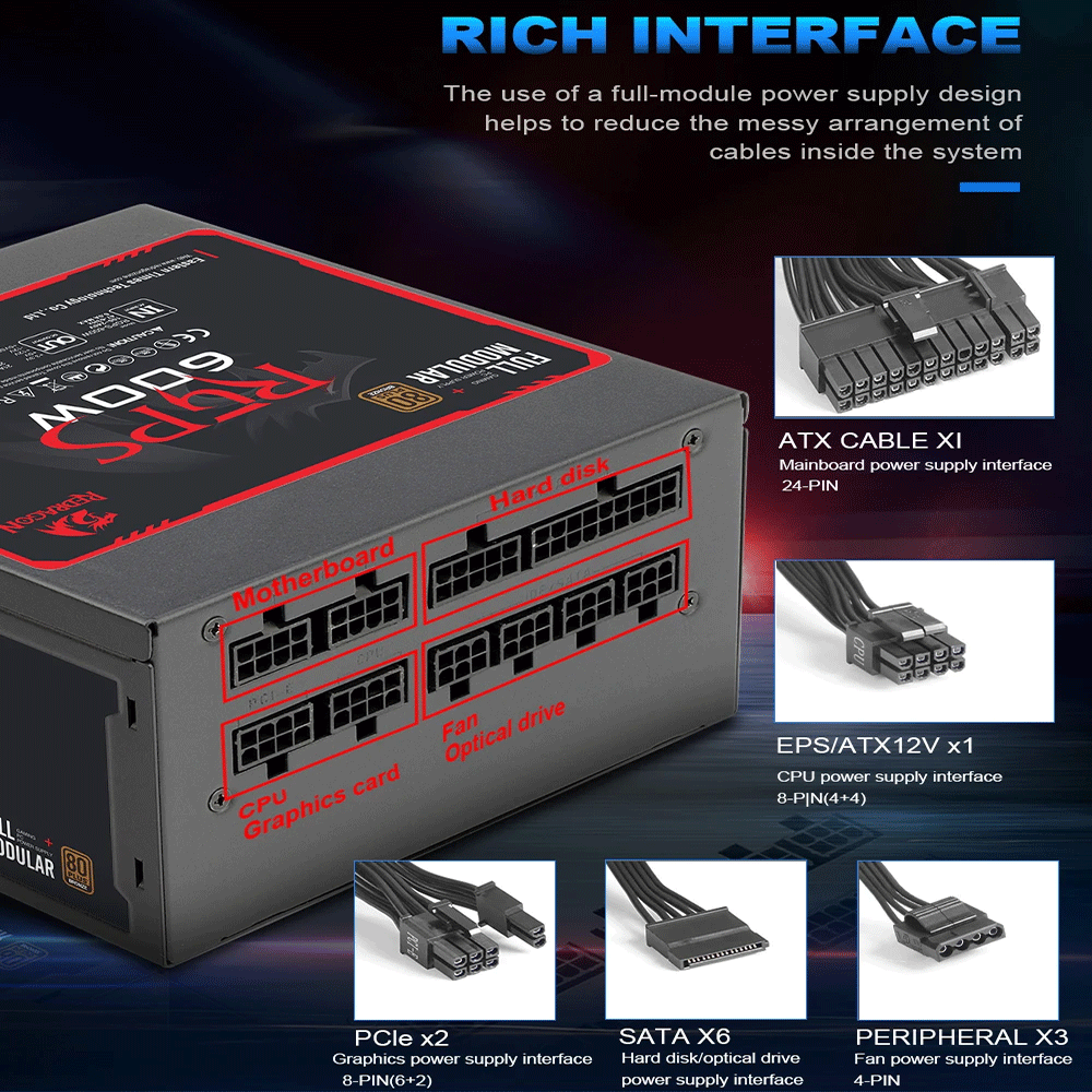 Redragon GC-PS0003 RGPS-600W 80+ Bronze Full Modular ATX Gaming PC Pow