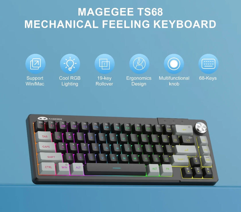 Magegee TS68 66-key 65% layout Wired Membrane Keyboard