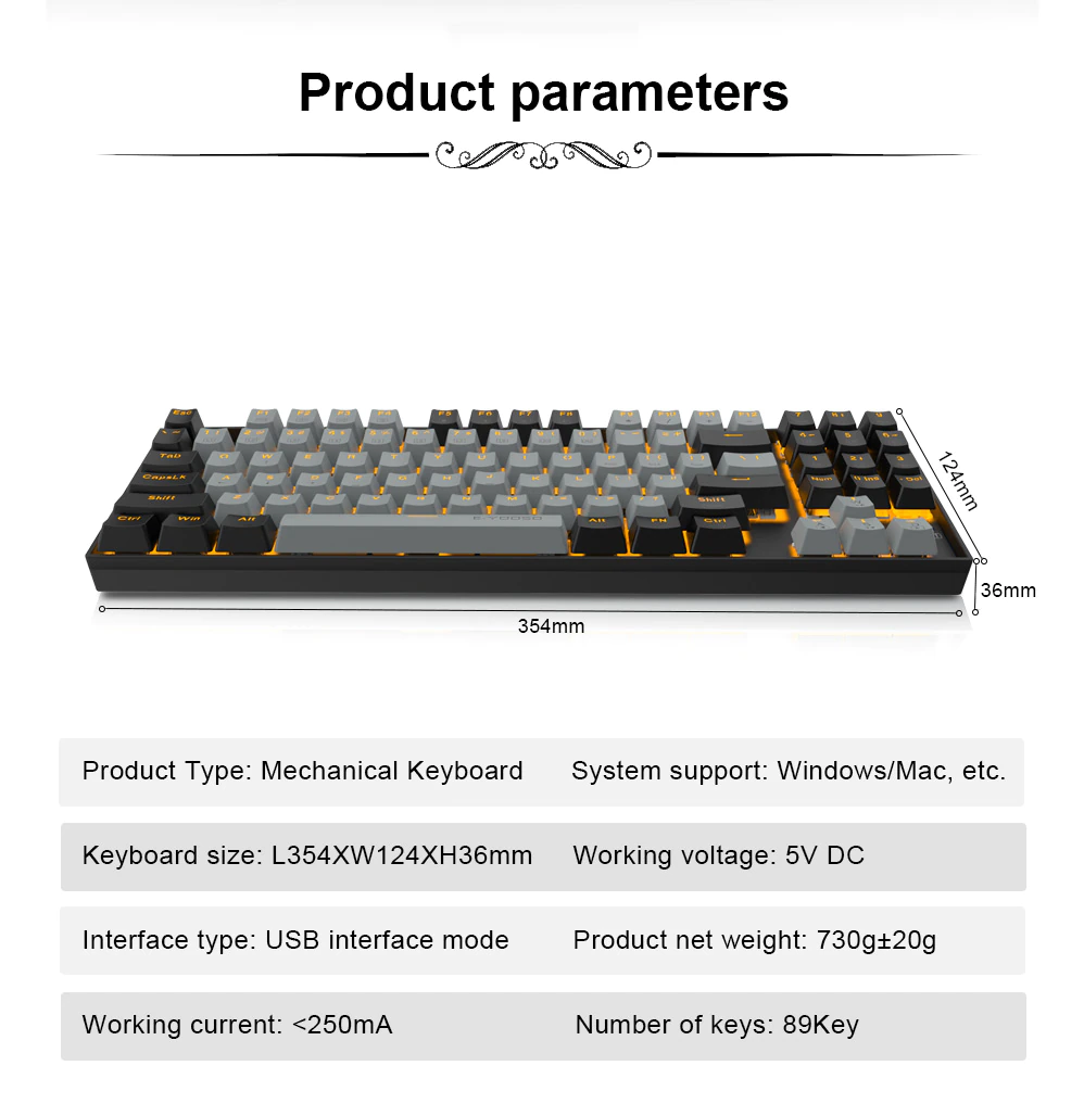 E-YOSOO Z-13 89 Keys Single Light Mechanical Gaming Keyboard [Grey/Bla ...