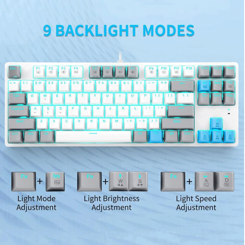 E-Yooso Z-87 87 Keys Single Light Mechanical Gaming Keyboard [White/Gr ...