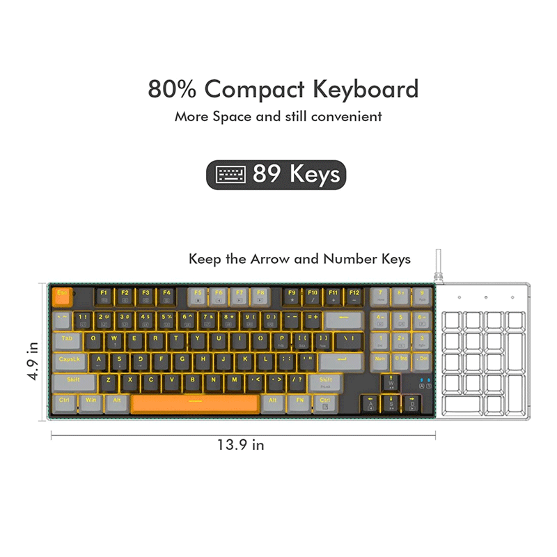 E-YOSOO Z-13 89 Keys Single Light Mechanical Gaming Keyboard [Black/Gr ...