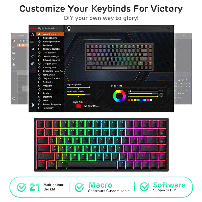 Royal Kludge RK84 Tri Mode RGB 84 Keys Hot Swappable Mechanical Keyboa ...